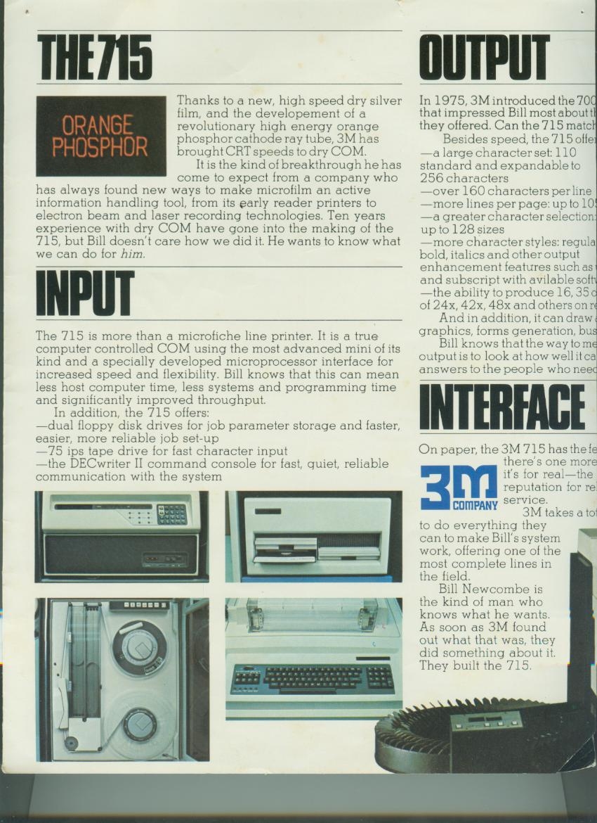 The 3M/BetaCom, Model 715 Computer Output Microfilm System